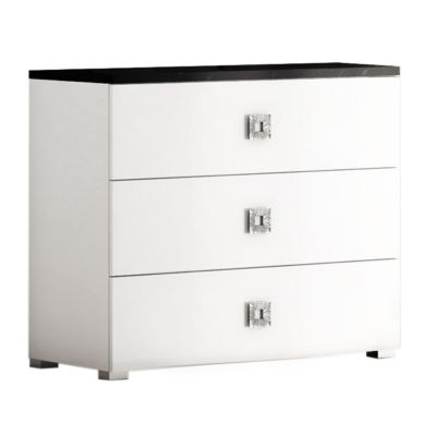 GAIA - Commode 3 Tiroirs Laquée Blanche Dessus Noir Aspect Marbre
