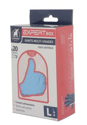 Gants multi-usage Elephant Expert Box nitrile taille 8/8,5 - 20 pièces