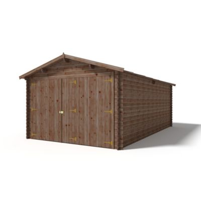 Garage en bois - 21m2 - 3.5x6m - imprégné - Ep. 28mm - couleur: marron ...