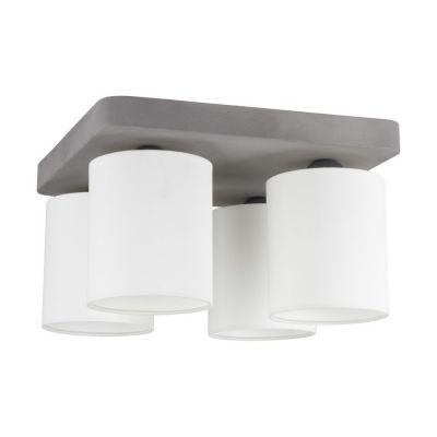 Gentle Plafonnier 4xE27 Max.25W Béton Gris/Abat-jour en Tissu Blanc