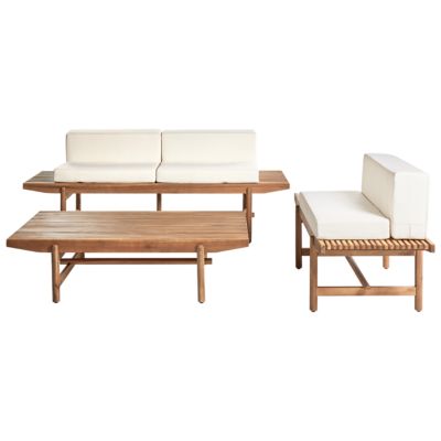 GIAVENO 3 places Ensemble de salon de jardin avec table Blanc cassé Acacia