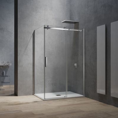 GRAND VERRE Cabine de douche style industriel avec porte coulissante 160 cm et paroi latérale ...