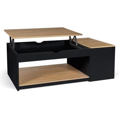 Grande Table Basse 2 Plateaux Relevables Rangements avec Coffre en Bois ...
