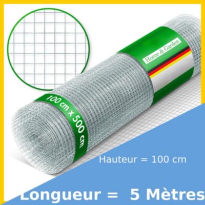 Grillage métallique 100 cm x 5 m, Mailles Fines, Galvanisé, Mailles : 6,3 x 6,3 mm