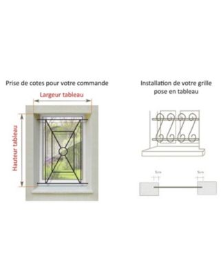 Grille de Defense Volute pour Fenetre H 45 cm x L 100 cm (côte tableau)