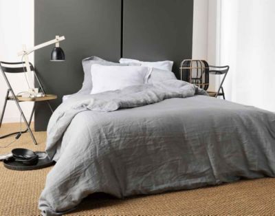 Housse de Couette Unie en Lin (240x220 cm - Gris clair)