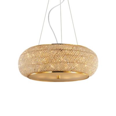 Ideal Lux Pasha' - Plafonnier à 10 ampoules en or avec cristaux, E14