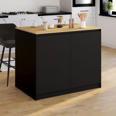 Ilot central CESAR 110 cm avec tablette relevable rectangulaire bois ...