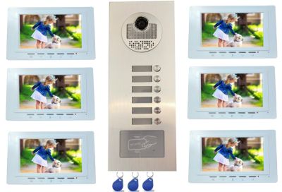 Interphone vidéo couleur pour 6 logements / appartements avec lecteur RFID