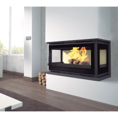 IT-103 F - Insert à bois en acier, foyer fonte, 3 cotés vitrés, noir ...