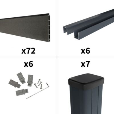 Kit Clôture Bois Composite Anthracite 11x1,8m RIO - Poteaux en ...