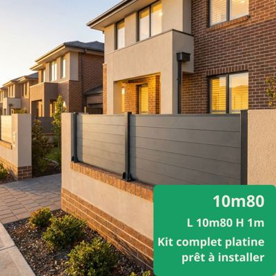Kit clôture composite et aluminium sur platine L10.8m x H1m gris quartz