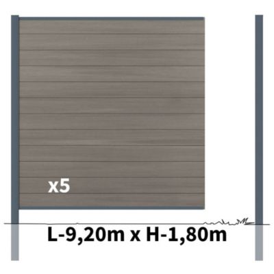 Kit clôture composite poteau à sceller - CRUZ Argent H-1,8m