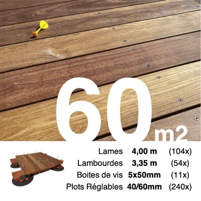 Kit complet terrasse bois exotique CUMARU pour 60 m², Lames 4 m ...