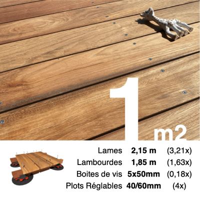 Kit complet terrasse bois exotique JATOBA pour 1 m², Lames 2,15 m ...