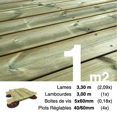 Kit complet terrasse Pin autoclave Vert pour 1 m², Lames 3,3 m ...
