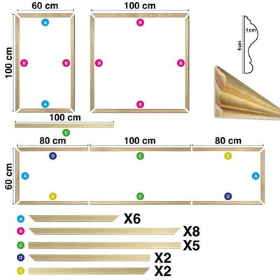 Kit de 4 moulures décoratives murales en bois Pin des Landes - Prêt à ...
