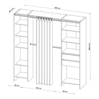 Kit dressing 2 colonnes réversibles avec rideau L. 200 x H. 200,4 x P ...