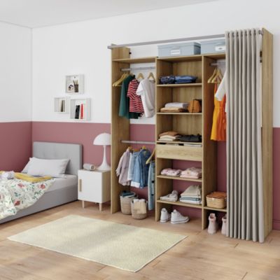 Kit dressing Acai avec rideau L.180 x H.220 x P.48 cm, 3 penderies, 5 ...