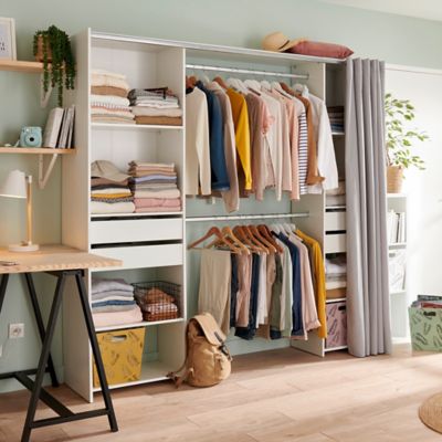 Kit dressing décor blanc avec rideau l. 200 x H. 200,4 x P. 48,25 cm ...