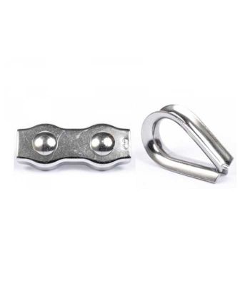 Kit Serre cable double et cosse coeur cable de 4mm inox