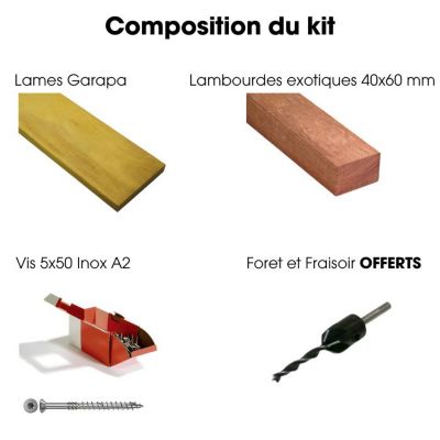 Kit terrasse complet - GARAPA - Ep.21 mm x l.145 mm - L.2,45 m / 50 m²