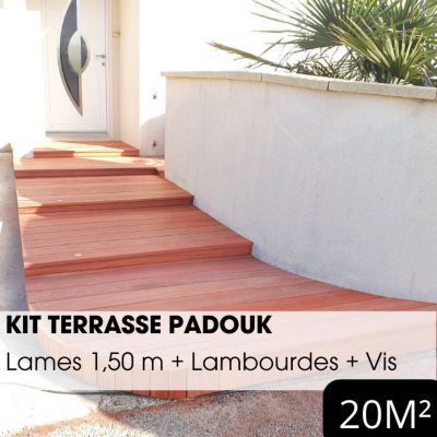 Kit terrasse complet - PADOUK - Ep.21 mm x l.120 mm - L.1,50 m / 20 m²