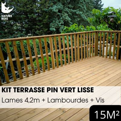 Kit terrasse complet - PIN VERT - AB LISSE - Ep.27 mm x l.145 mm - L.4 ...