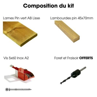Kit terrasse complet - PIN VERT - AB LISSE - Ep.27 mm x l.145 mm - L.4 ...