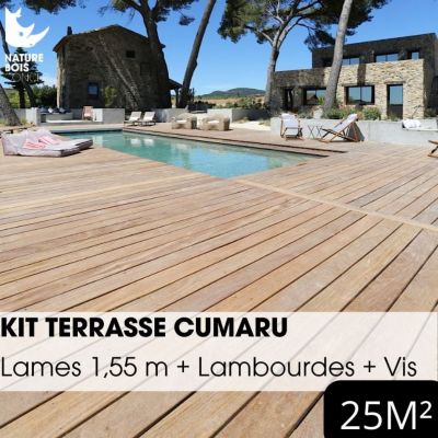 Kit terrasse exotique complet - CUMARU KD - Lames de 1,55 m / 25 m²
