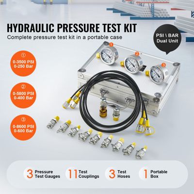 Kit test pression hydraulique 250/400/600 bars, 3 manomètres, 11 ...
