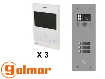 Kit visiophone collectif avec 3 écrans 1 rangée GOLMAR G2+