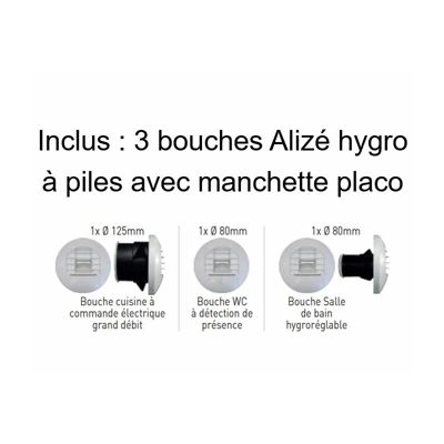Kit VMC hygroréglable très basse conso HYDRA ECOWATT 2+ T3 T7