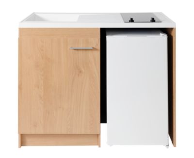 Kitchenette complète vitrocéramique décor chêne H. 94,5 x l. 120 cm ...