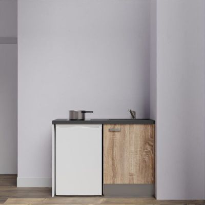Kitchenette K08 - 120 cm - Façades : Bois - Plan de travail : Noir ...
