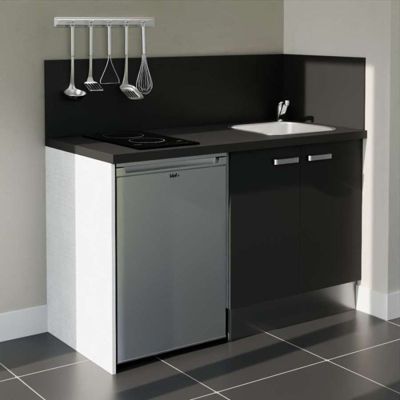 Kitchenette K17L-PT - 140 cm - plan strat - Façade Noir - Plan Noir ...