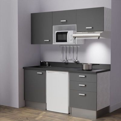 Kitchenette K20 - 180 cm - façades Gris - Plan monobloc en quartz ...
