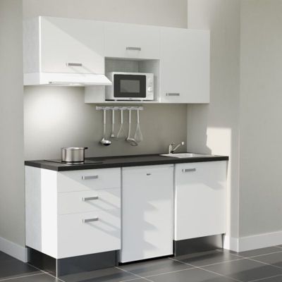 Kitchenette K20L-PT - 180 cm - plan strat - Façade Blanc - Plan Noir ...