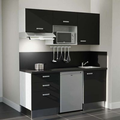 Kitchenette K20L-PT - 180 cm - plan strat - Façade Noir - Plan Noir ...