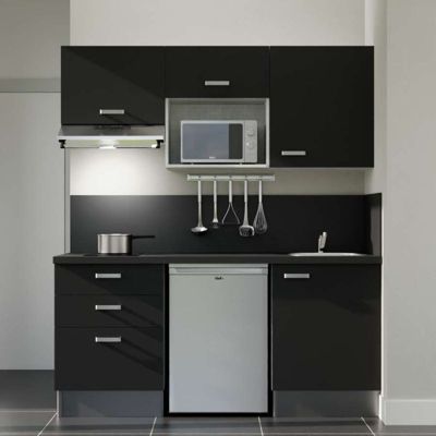 Kitchenette K20L-PT - 180 cm - plan strat - Façade Noir - Plan Noir ...