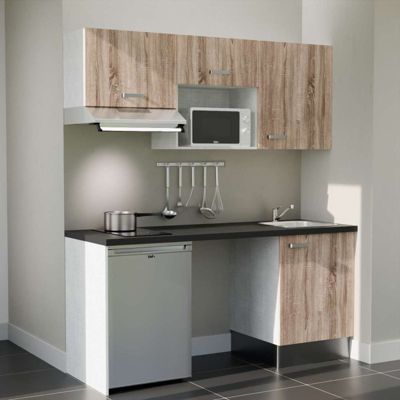 Kitchenette K55L-PT - 180 cm - plan strat - Façade Bois - Plan Noir ...
