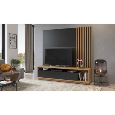 Lamelles murales verticales aspect chene sur support fond noir mat ...