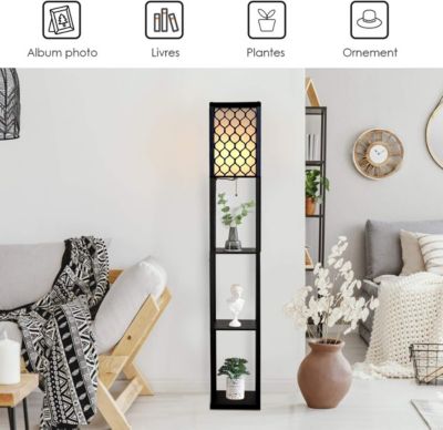 Lampadaire avec Tablettes de Rangement a 3 Niveaux Lampe sur Pied Abat ...