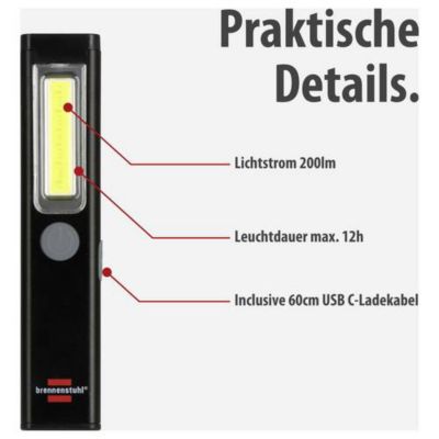 Lampe de travail sans fil PL 200 AC - LED COB 200 lm, rechargeable ...