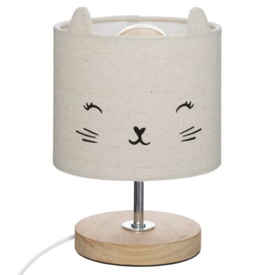 Lampe enfant Chat - coton & bois H21 cm - Atmosphera