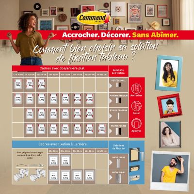 Languette accroche tableau pour cadres multi taille 3M Command, 36 pièces