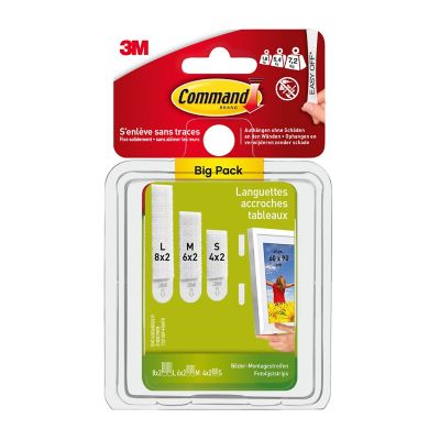 Languette accroche tableau pour cadres multi taille 3M Command, 36 pièces
