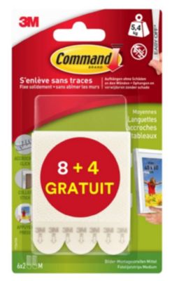 Languette adhésive Accroches Tableaux Command, 12 pièces
