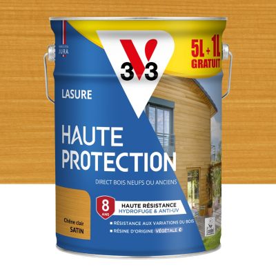 Lasure extérieure Haute Protection V33 chêne clair satin 5 + 20% gratuit | Castorama