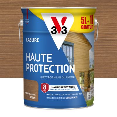 Lasure extérieure Haute Protection V33 chêne moyen satin 5 + 20% gratuit | Castorama